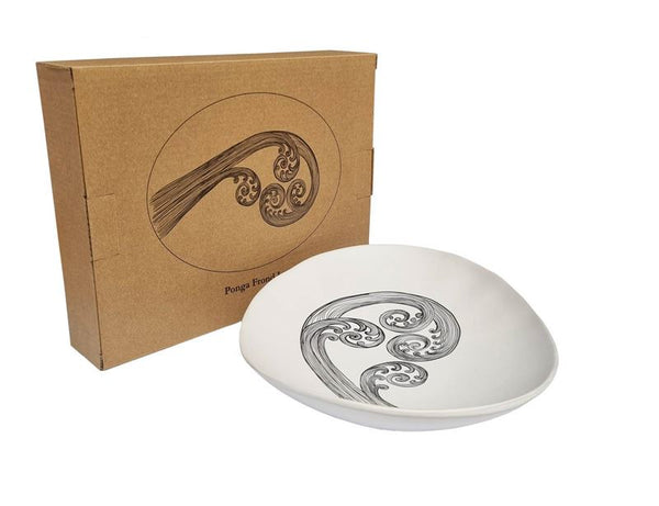 Ponga Frond 1 Black On Matt White - 24cm Porcelain Bowl – Souvenir ...