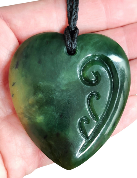 NZ Greenstone Medium Heart - 57mm - Ewan Parker - #107 – Souvenir ...