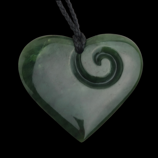 NZ Greenstone Large Heart Koru - 60mm - Ewan Parker - #127 – Souvenir ...